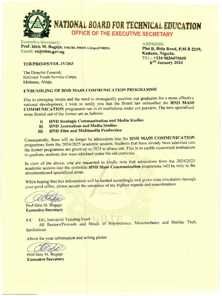 Unbundling HND Mass Comm Programme | PDF