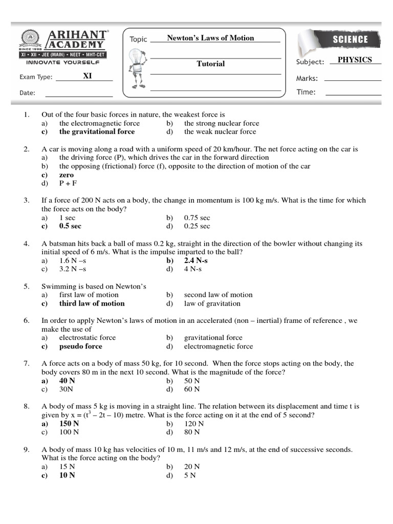 Newton's Laws of Motion - Solution | PDF | Force | Momentum