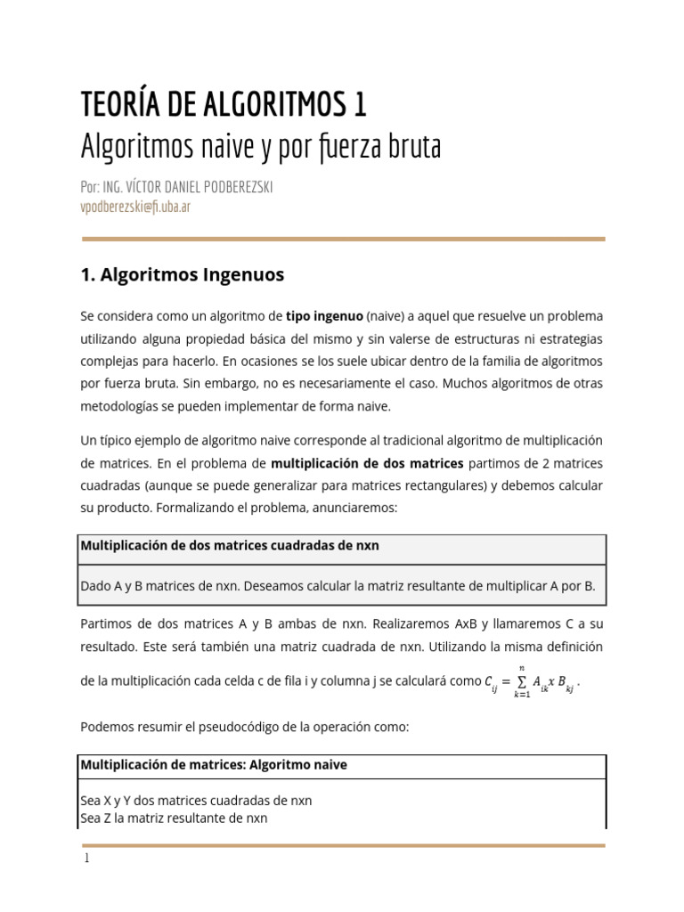 Apunte TDA - Fuerza Bruta | PDF | Matriz (Matemáticas) | Algoritmos