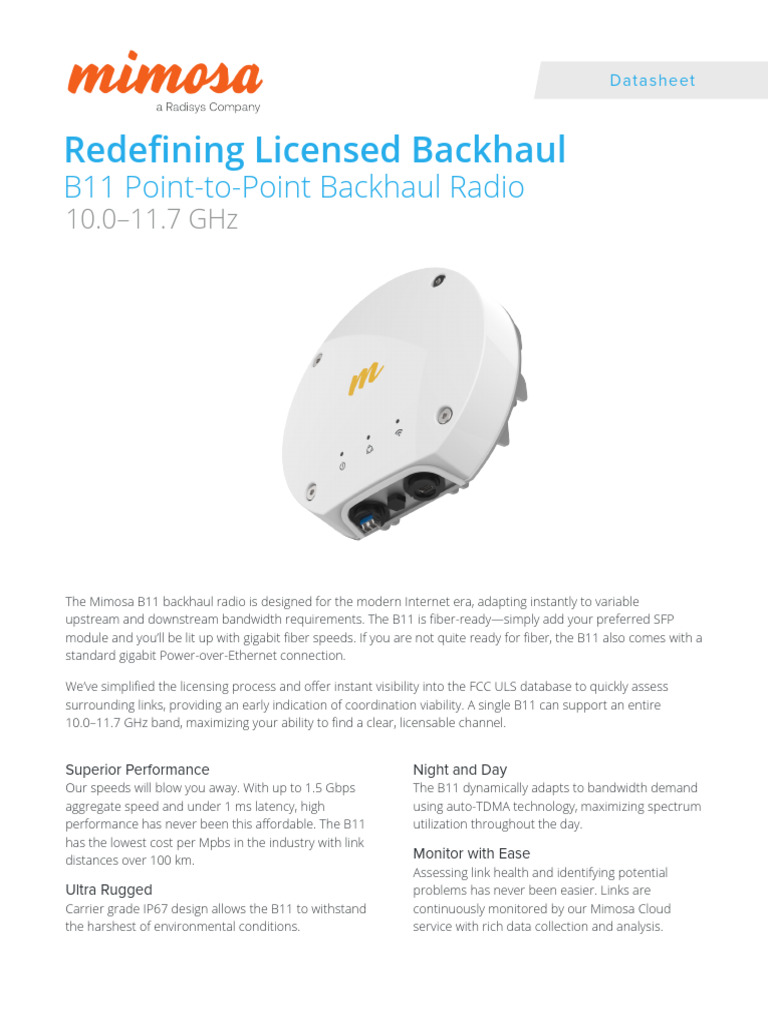Mimosa Radisys B11 Datasheet DS 2024 01 | PDF | Computer Engineering | Telecommunications