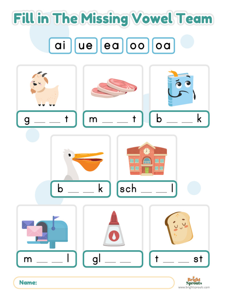 Fill in The Missing Vowel Team | PDF