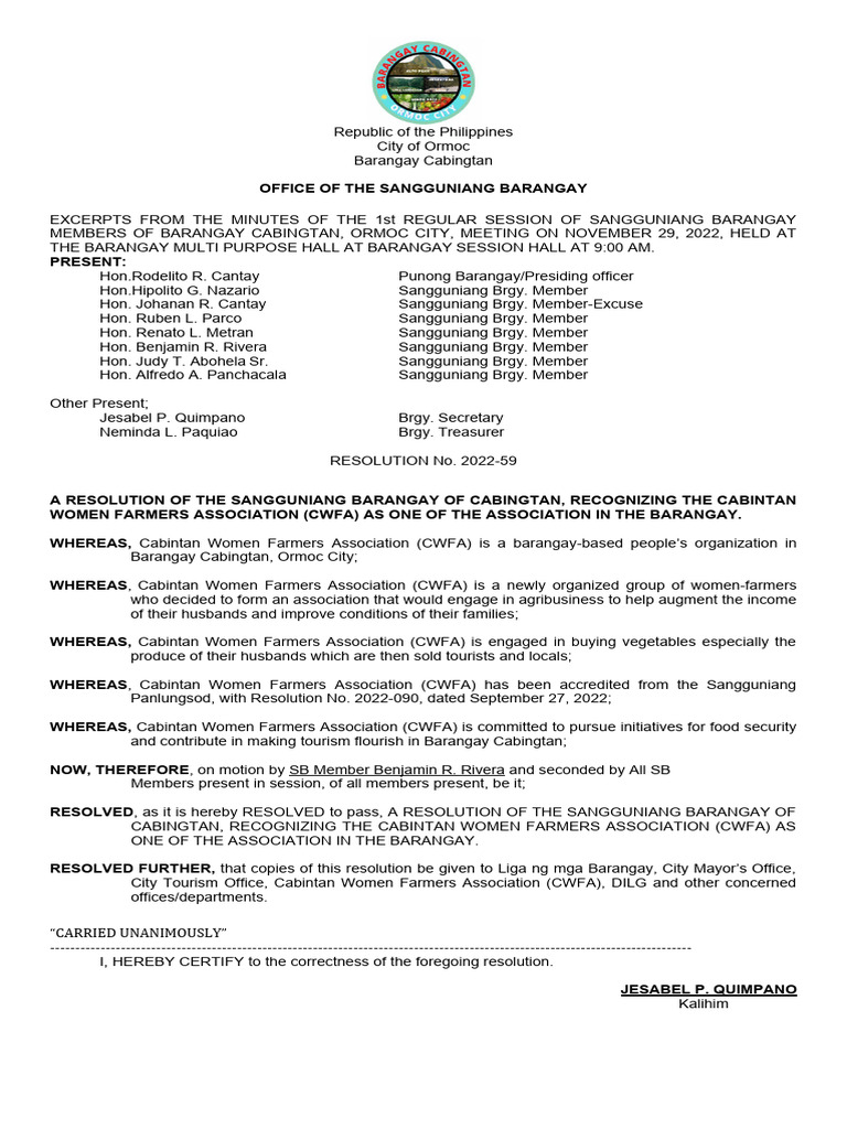Resolution 59 - Recognizing CWFA | PDF