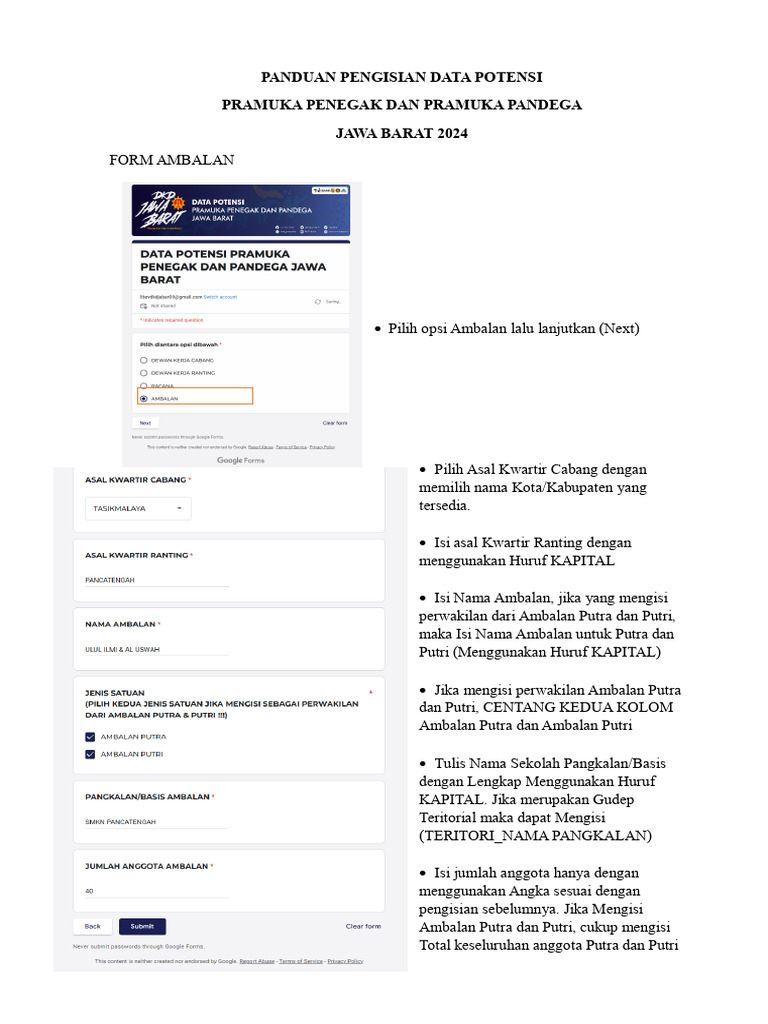 Panduan Pengisian Data Potensi | PDF