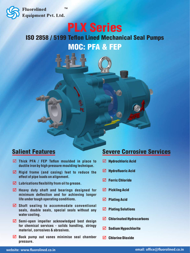 PLX SERIES PFA LINED (2) - Compressed | PDF | Pump | Chlorine