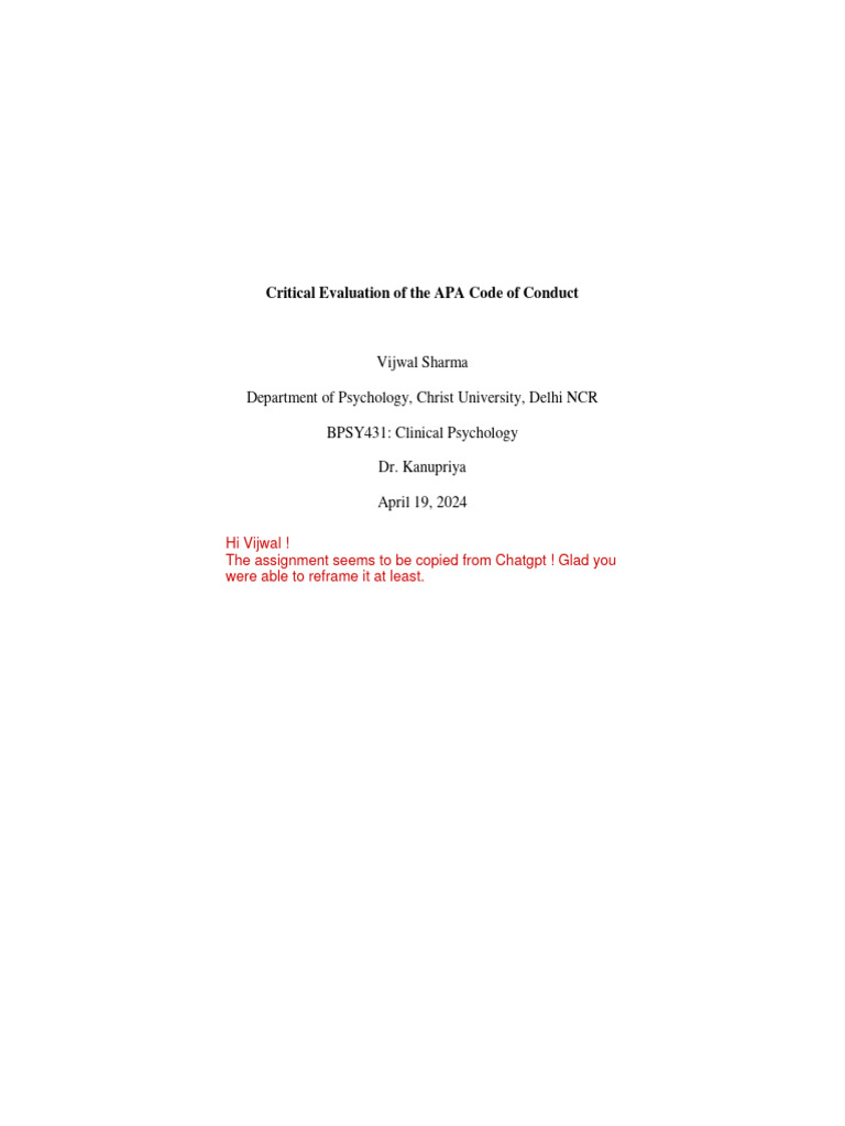 Critical Evaluation of The APA Code of Conduct | PDF | American ...