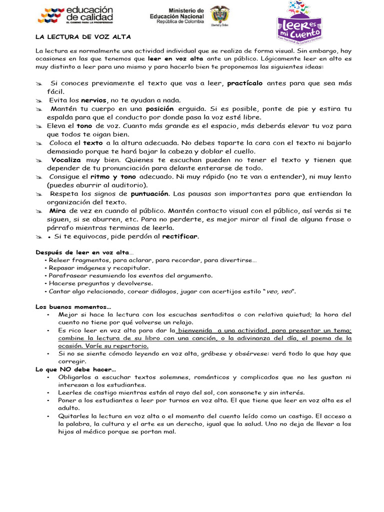 La Lectura de Voz Alta | PDF