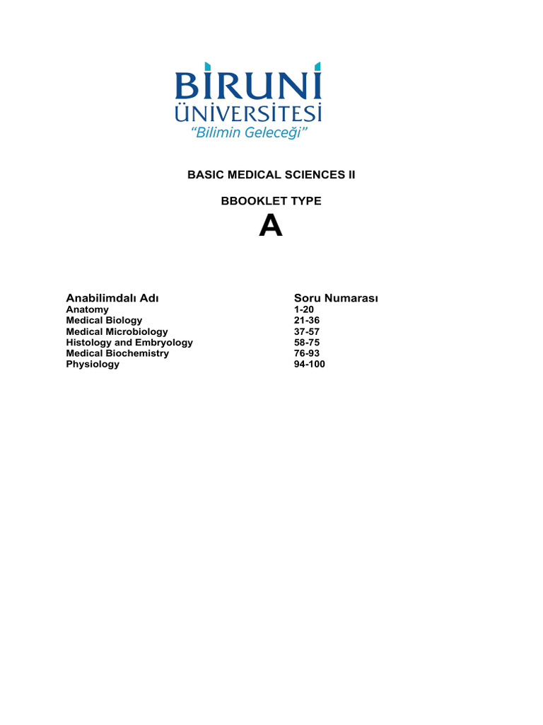 BOOKLET A - ANSWER KEY-Basic Medical Sciences | PDF | Epithelium ...
