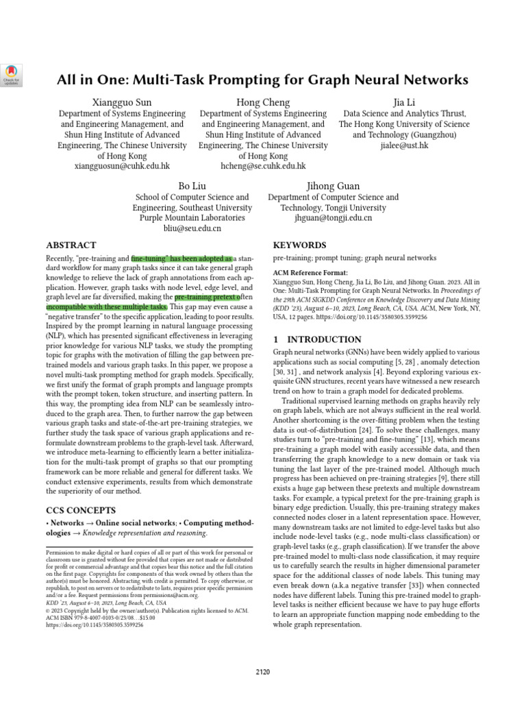 [KDD 2023] All in One- Multi-Task Prompting for Graph Neural Networks | Download Free PDF ...