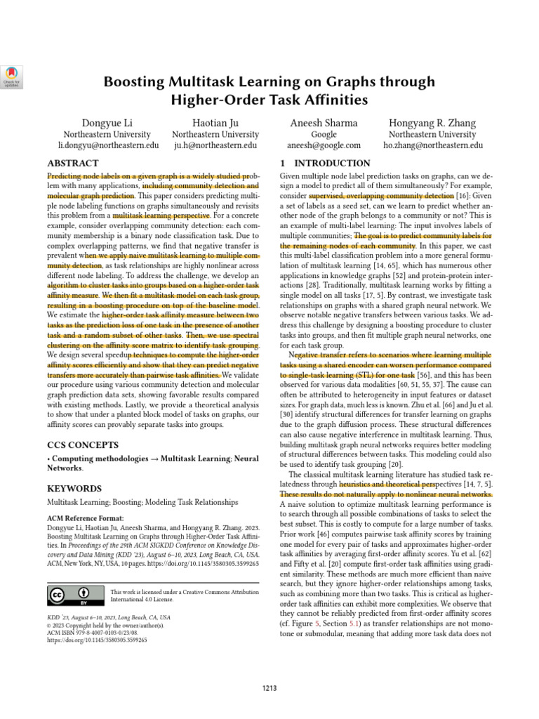 (KDD 2023) Boosting Multitask Learning On Graphs Through Higher Order Task Affinities | PDF ...