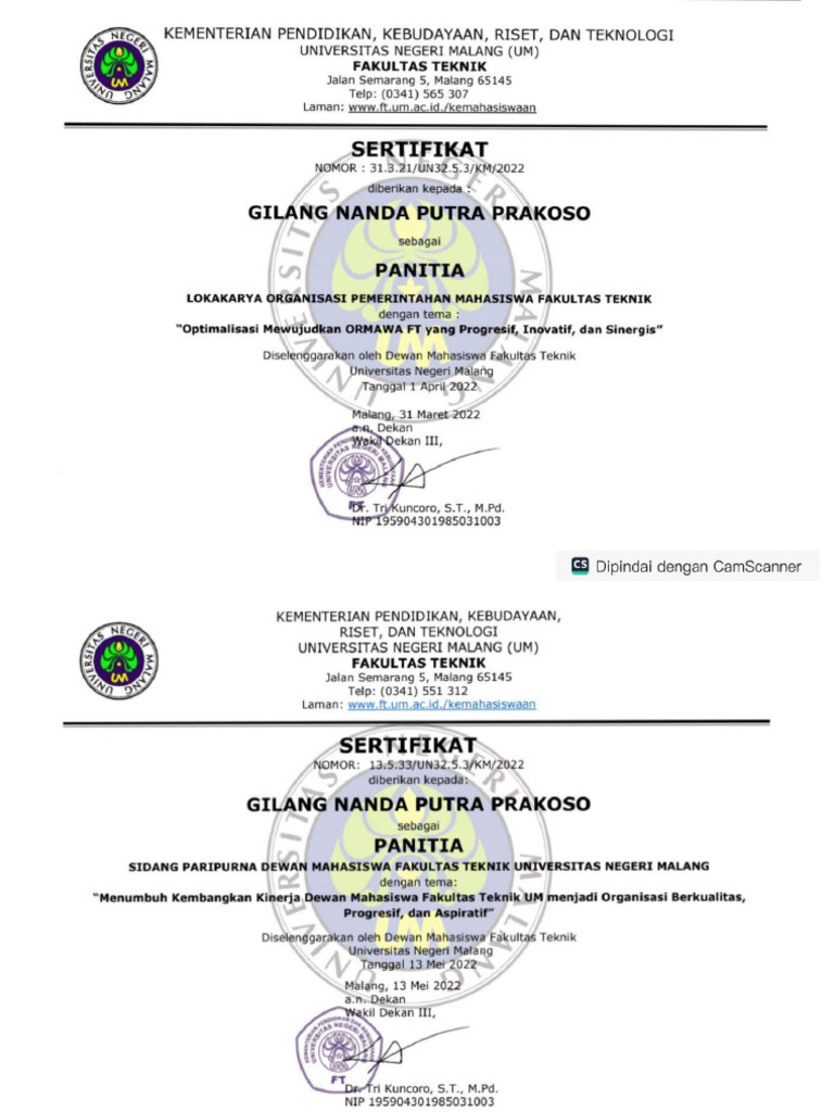 SERTIF ORGANISASI GILANG NANDA PUTRA PRA (1) - Compressed | PDF