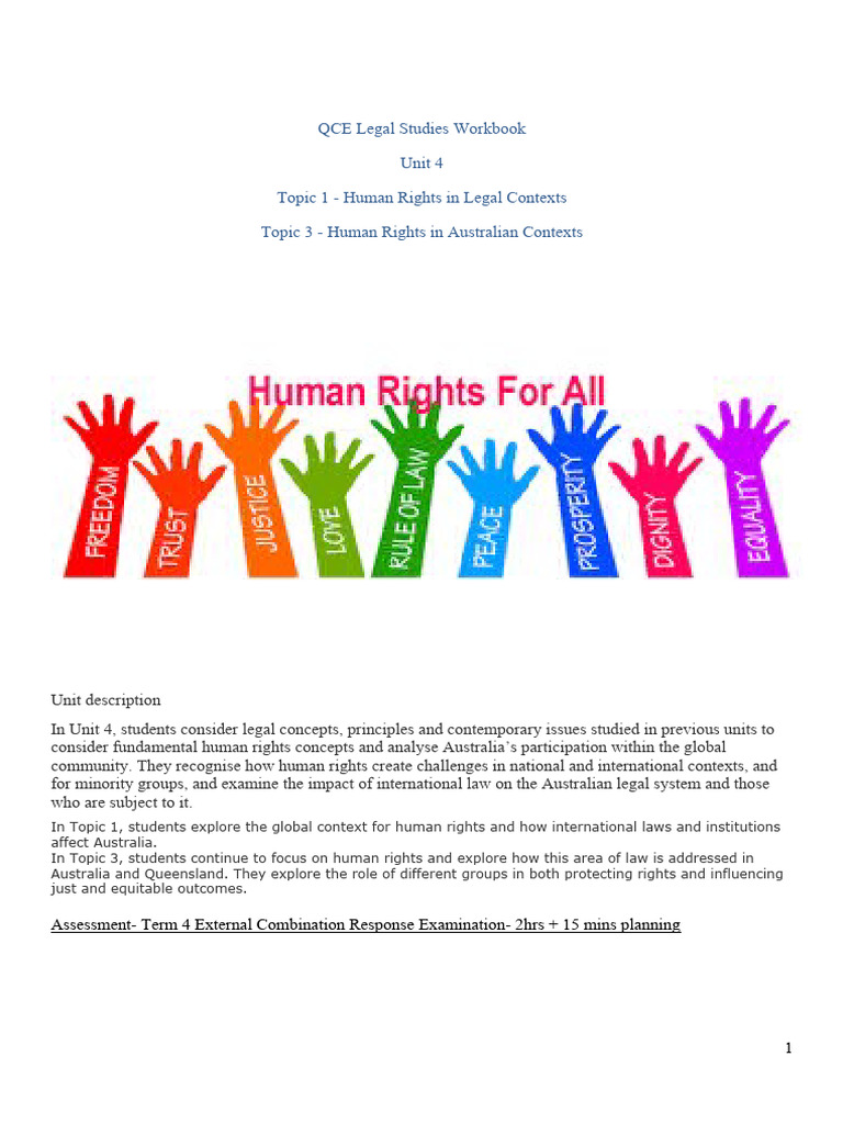 Unit 4 Topic 1 And 3 Human Rights Qce Work Booklet Pdf Human Rights