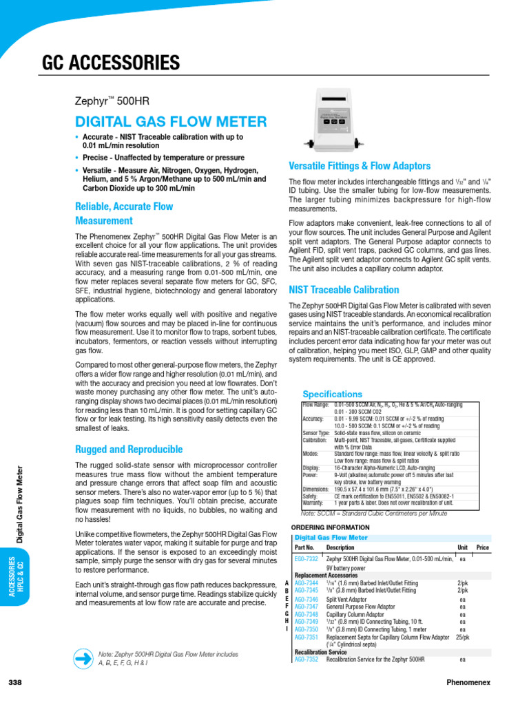 Zephyr 500HR Digital Gas Flow Meter | PDF | Flow Measurement | Calibration