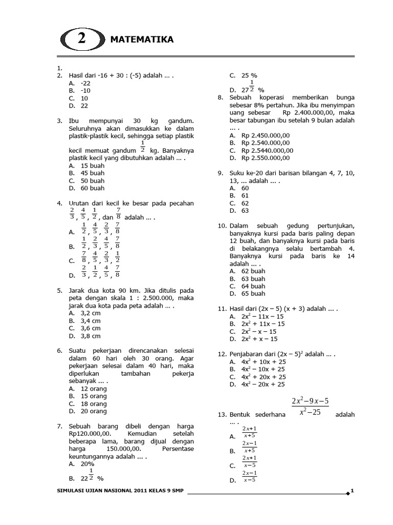 Simulasi UN 9 SMP | PDF