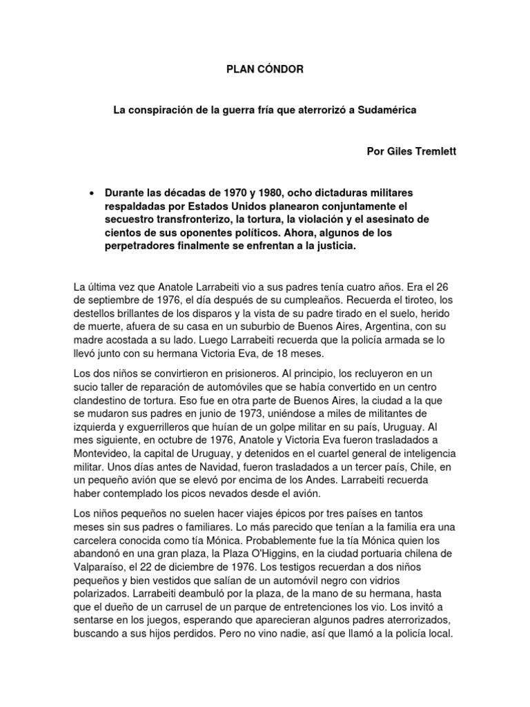 Plan Condor en Espanol Final | PDF | Augusto Pinochet | Che Guevara