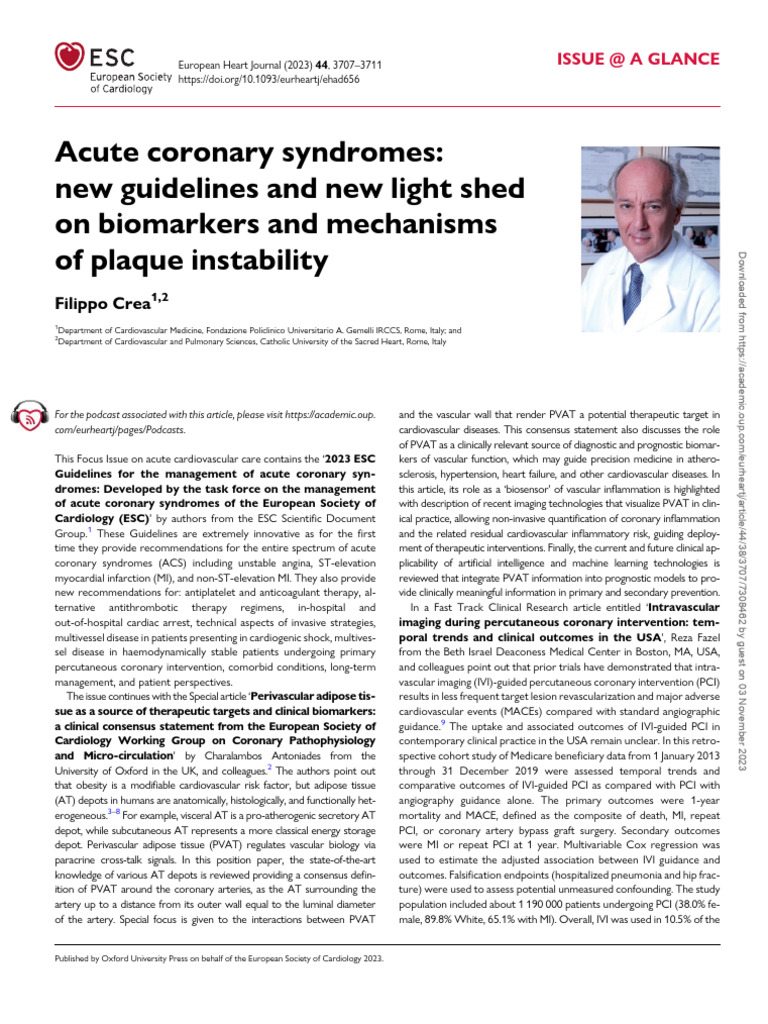 Acute Coronary Syndromes New Guidelines and New Light Shed On ...