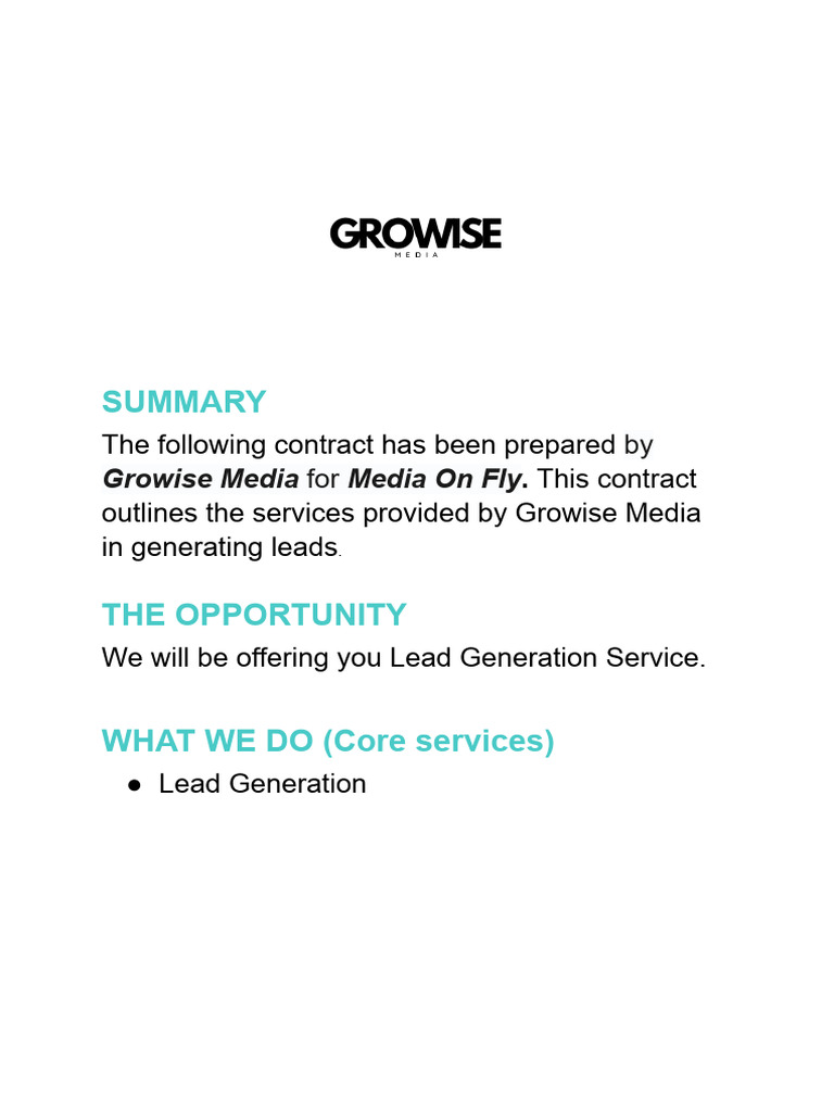 Lead Generation Contract For MediaOnFly | PDF | Payments | Economies