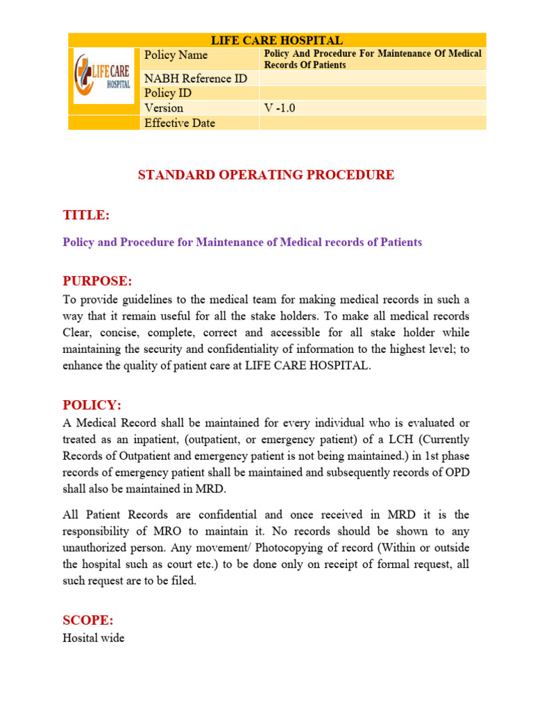 MRD Maintainance | PDF | Medical Record | Patient