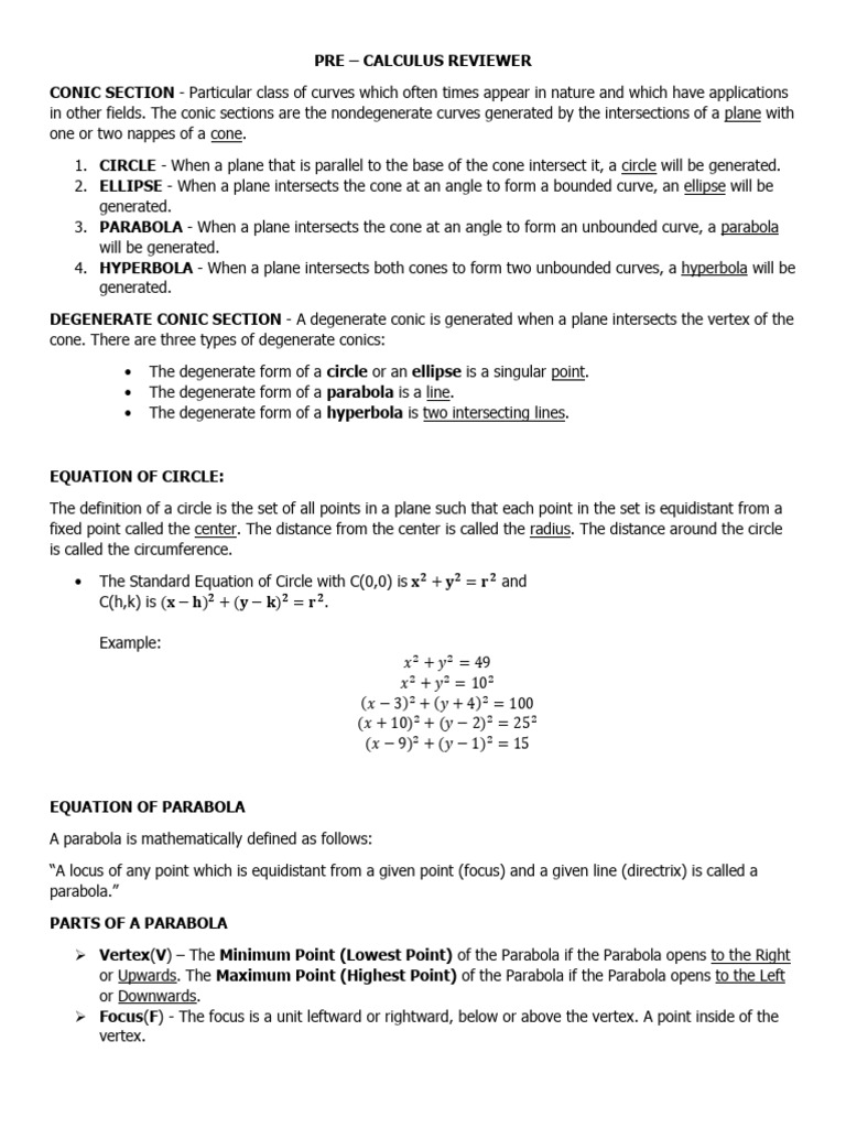 PRE CAL Reviewer | PDF | Ellipse | Analytic Geometry