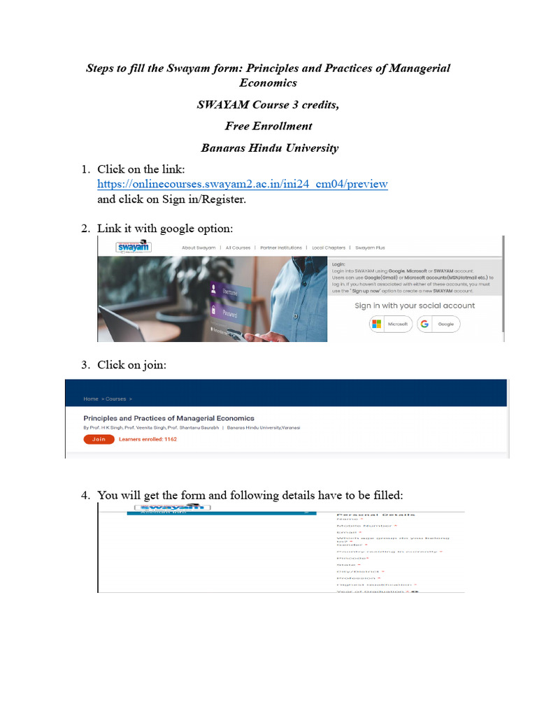 SWAYAM Form Instruction | PDF