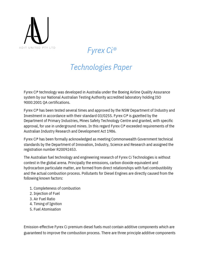 Fyrex Ci - Technologies Paper | PDF | Diesel Engine | Combustion