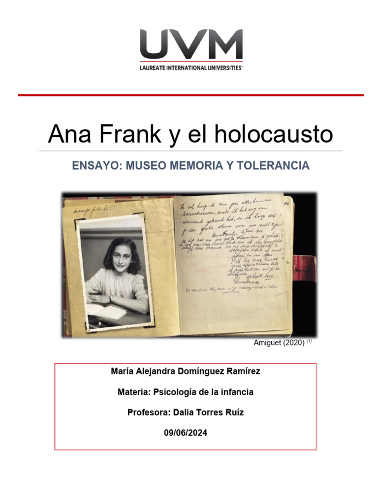 Ensayo Ana Frank María Alejandra Domínguez | PDF | Adolf Hitler | Anne ...