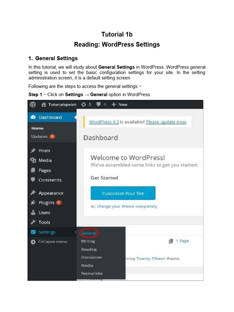 Tutorial 1b - WP Initial Settings | PDF | Word Press | Computing