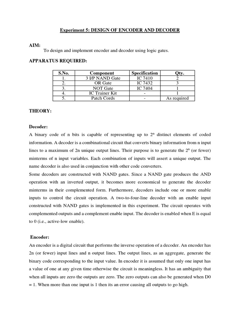 Expt 5 Encoder Decoder | PDF | Electronic Circuits | Computer Science