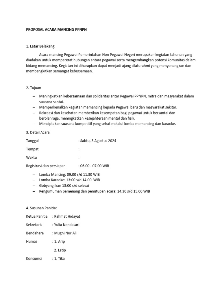 Proposal Acara Mancing PPNPN | PDF