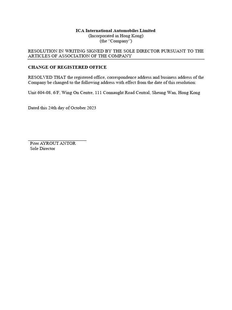 2023.10.24 - ICA International - Board Resolutions Change of Office ...