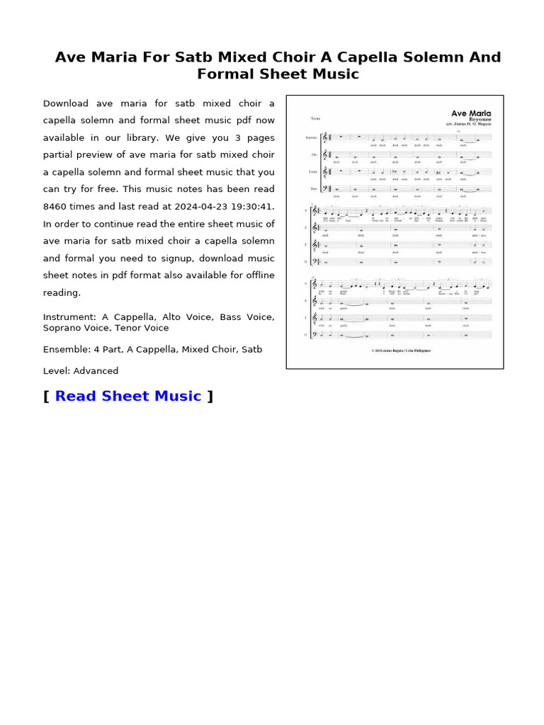 Ave Maria For Satb Mixed Choir A Capella Solemn and Formal | PDF ...