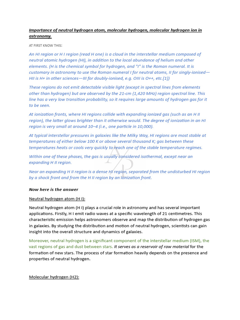 Hydrogen Atom in Astronomy - UPSC Physics | PDF | Interstellar Medium ...