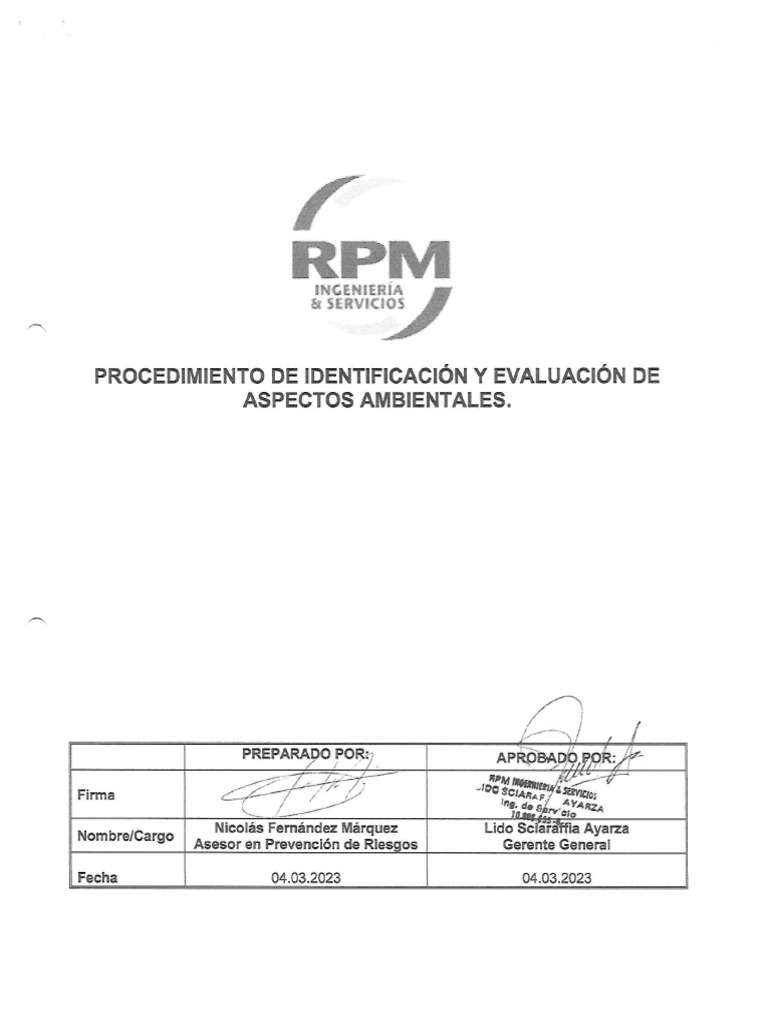 2.1. Procedimiento de Identificacion y Evaluacion de Aspectos Ambientales | PDF