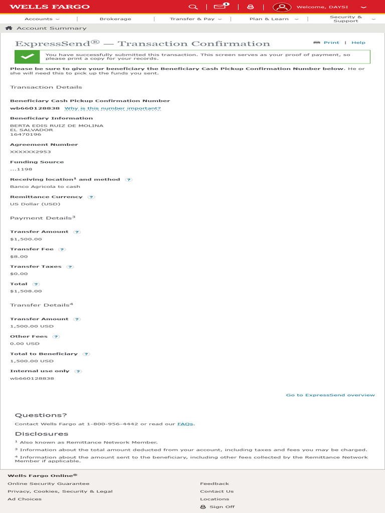ExpressSend® - Transaction Confirmation - Wells Fargo | PDF | Business ...