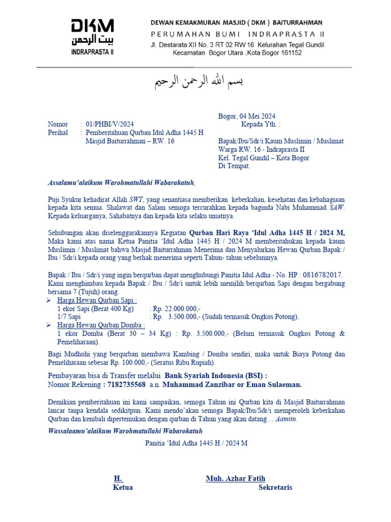 Kop Surat Masjid Baiturrahman-1 | PDF