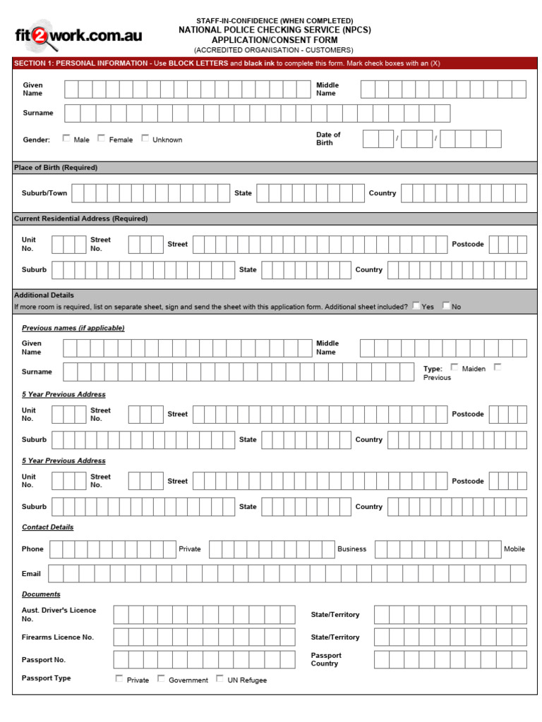 National Police Check Application Form | PDF | Criminal Record ...