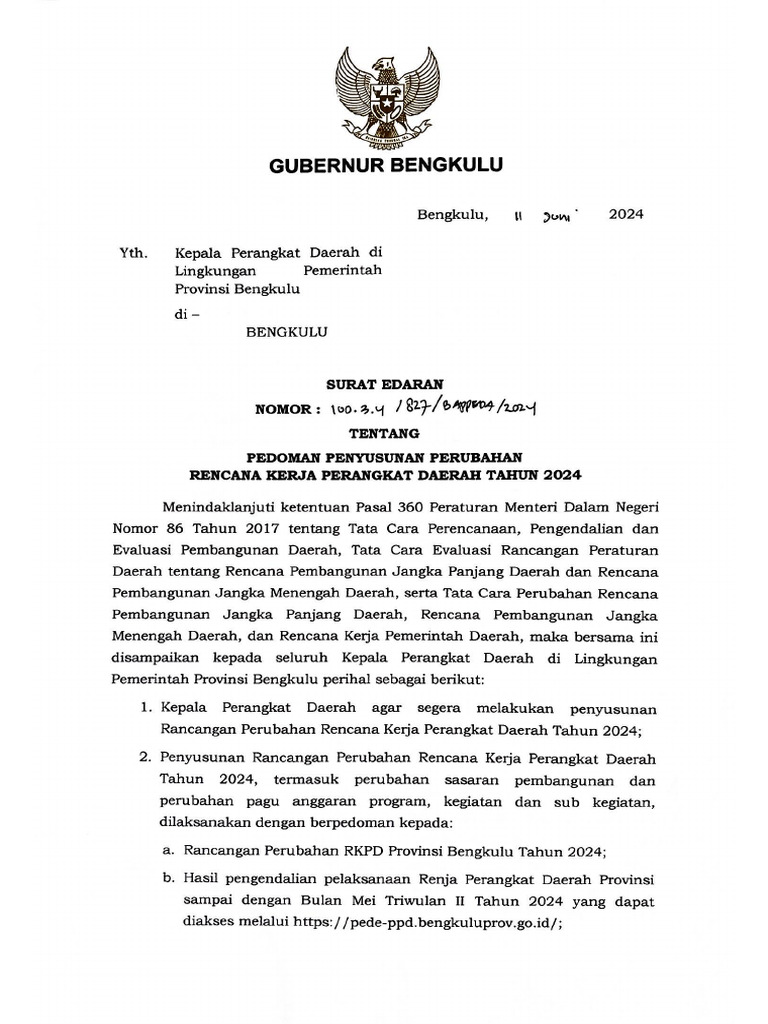 Surat Edaran Pedoman Penyusunan Perubahan RKPD TA 2024 | PDF