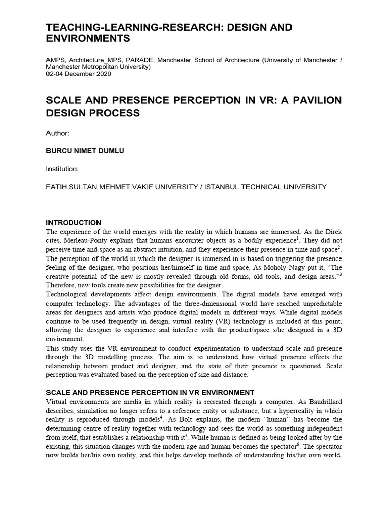 VR Scale and Presence Perception Study | PDF | Virtual Reality | Reality