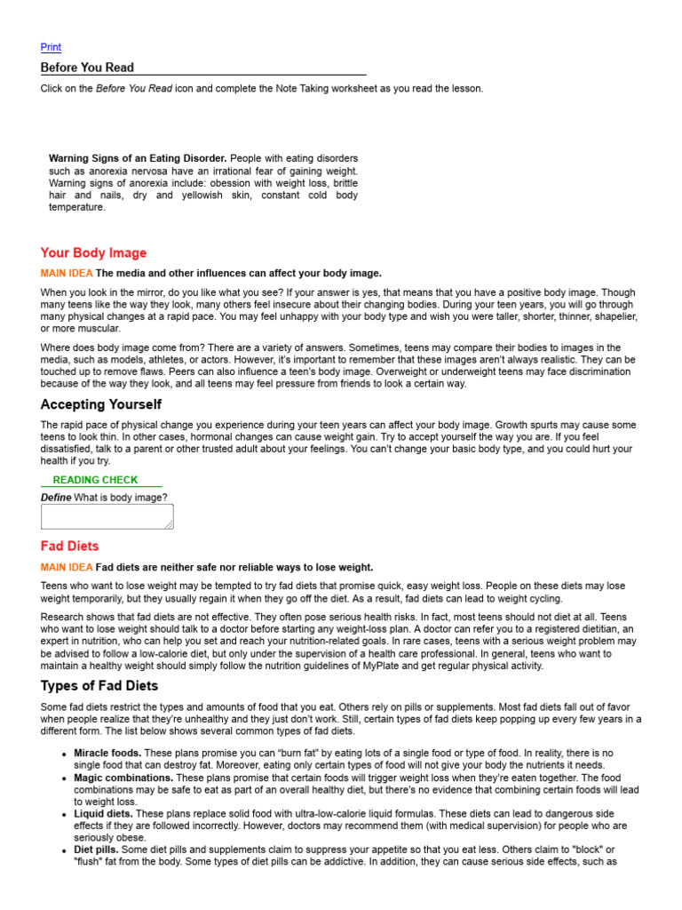 Understanding Fad Diets and Body Image | PDF | Eating Disorder ...