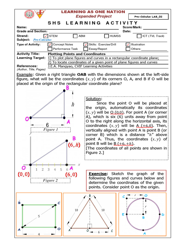 Pre-Calculus LAS 2 Plotting Points and Coordinates | PDF | Cartesian ...