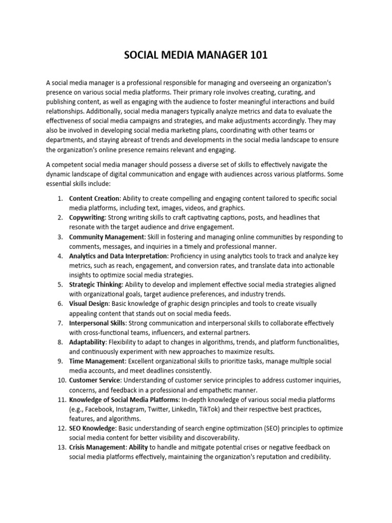 Social Media Manager 101 | PDF | Popular Culture & Media Studies ...