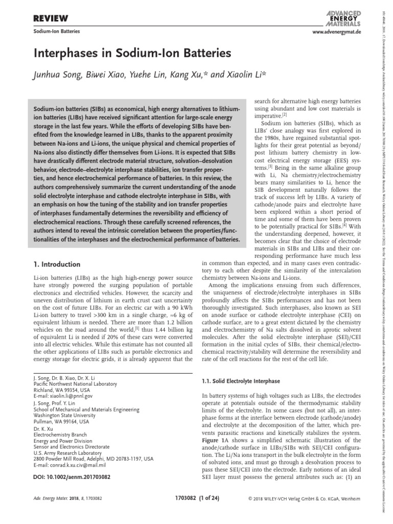 Interphases in Sodium-Ion Batteries | PDF | Electrochemistry | Lithium Ion Battery