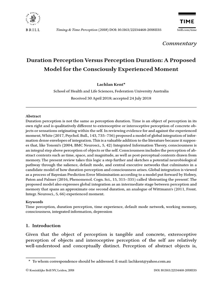 Duration Perception vs. Perception Duration | PDF | Consciousness ...