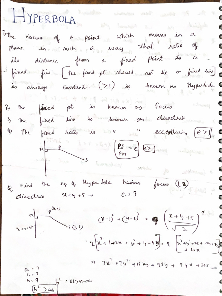 Hyperbola Short Notes JEE | PDF