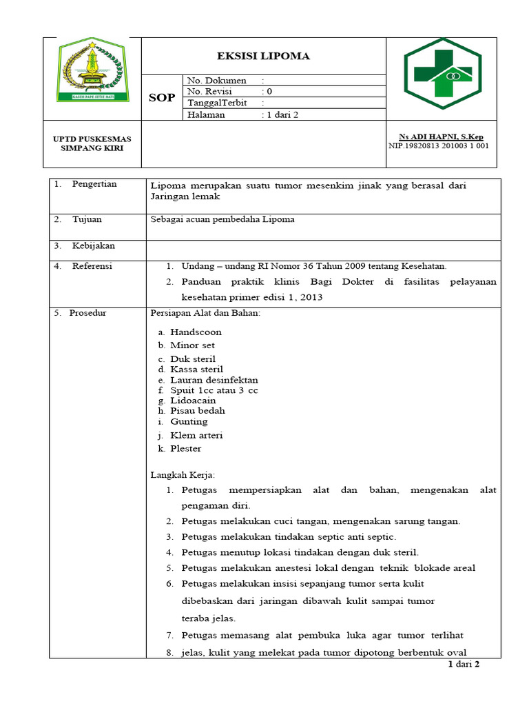 SOP EKSISI LIPOMA | PDF