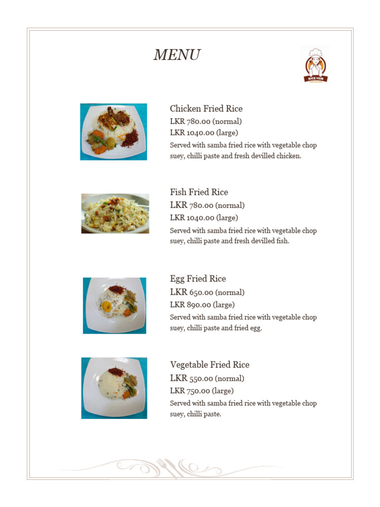 Fried Rice and Curry Menu Options | PDF | Sports & Recreation | Wellness