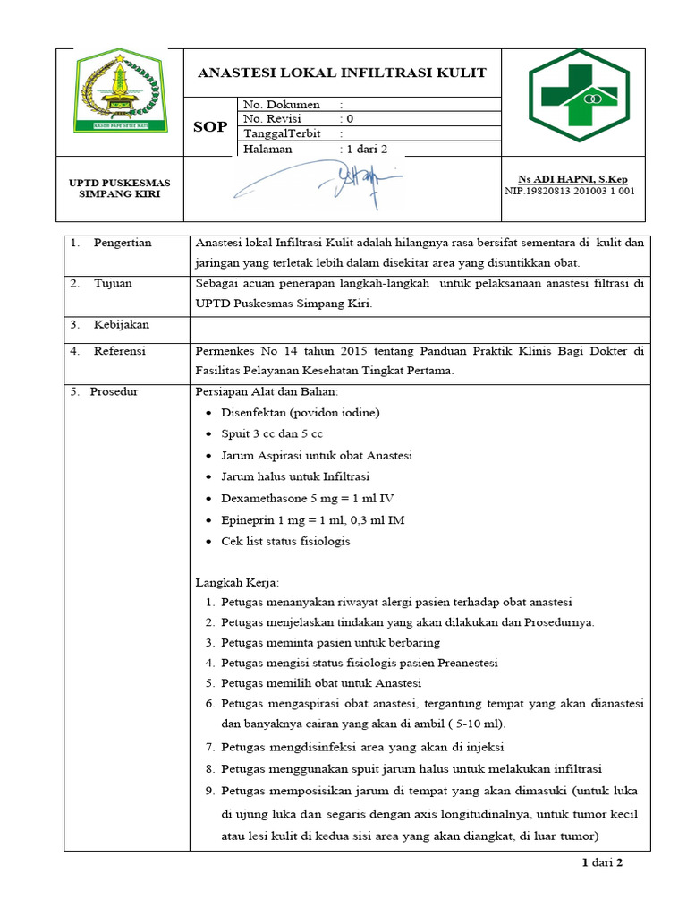 Sop Anastesi Lokal Infiltrasi Kulit | PDF | Sains & Matematika
