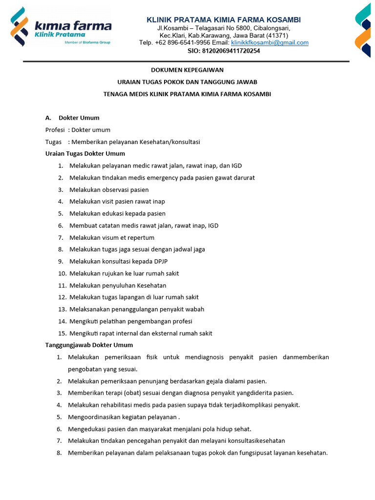 Tupoksi SDM Klinik | PDF | Kesehatan Holistik | Sains & Matematika