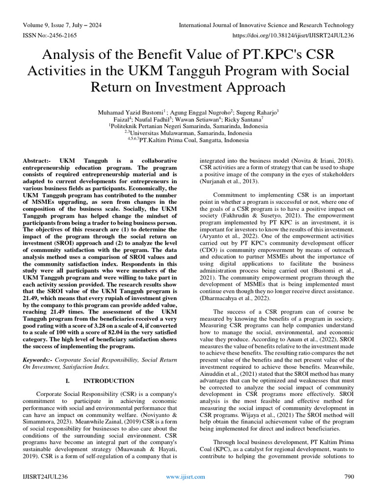 Analysis of The Benefit Value of PT - KPC's CSR Activities in The UKM ...