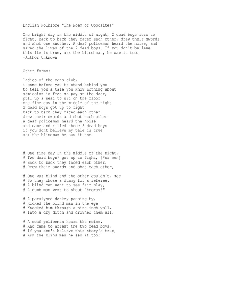 Poem of Opposites: A Folklore Tale | PDF