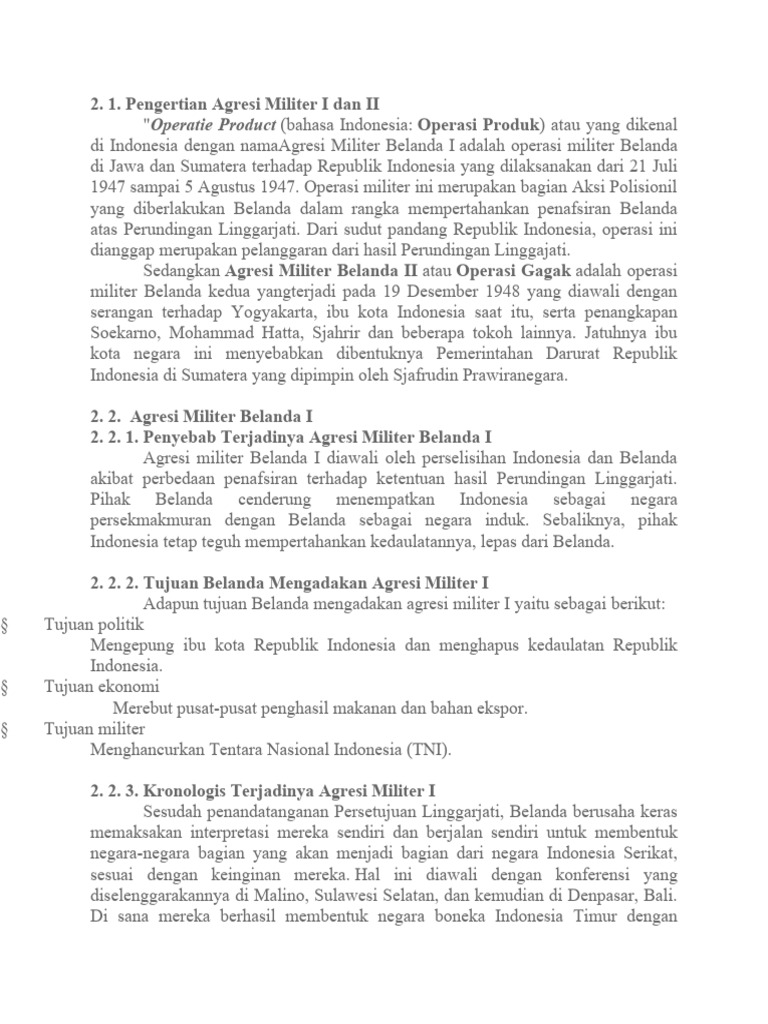 Agresi Militer Belanda I dan II: Sejarah dan Dampaknya | PDF
